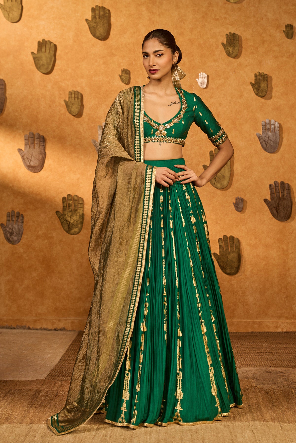 Green Totem Line Lehenga – House Of Masaba