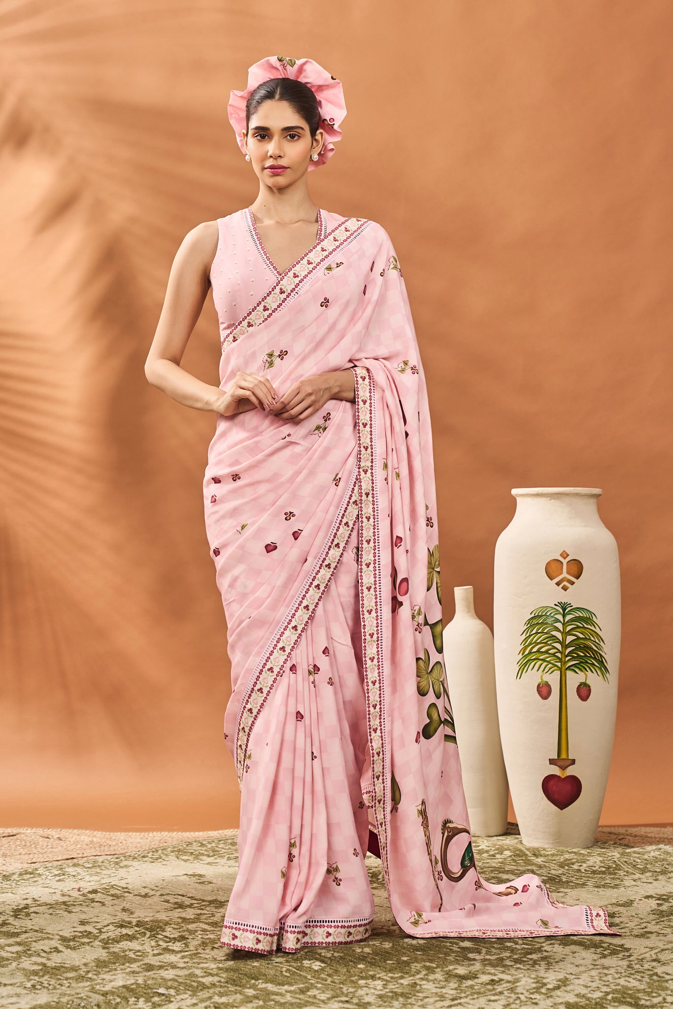 Pink Checkers Spade Bloom Saree – House Of Masaba