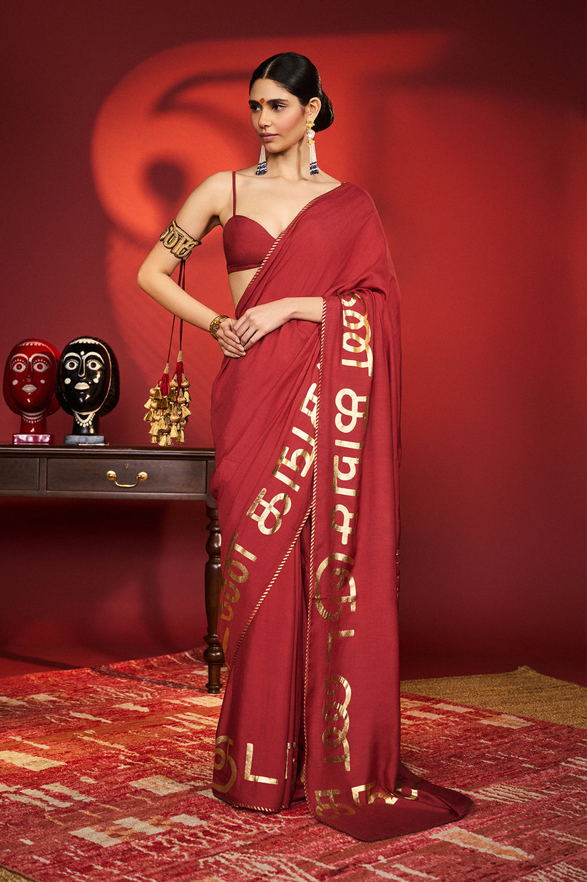 Red Madras Muse Saree – House Of Masaba