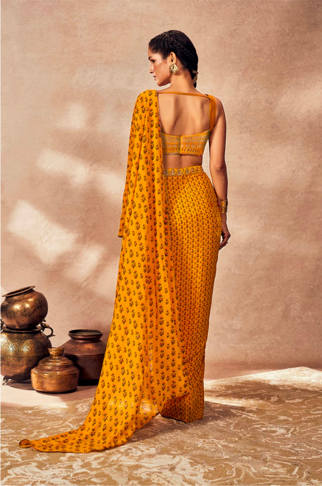 Yellow Pixie Dust Drape Saree – House Of Masaba